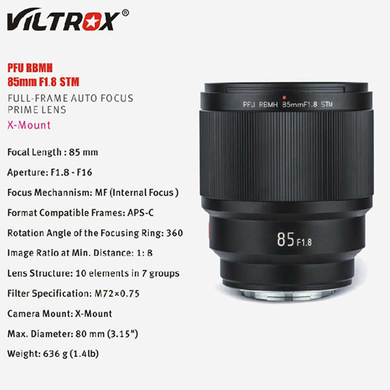 VILTROX Lensa 85mm F1.8 STM AF Lens for Fujifilm FX Mount X Mount ...