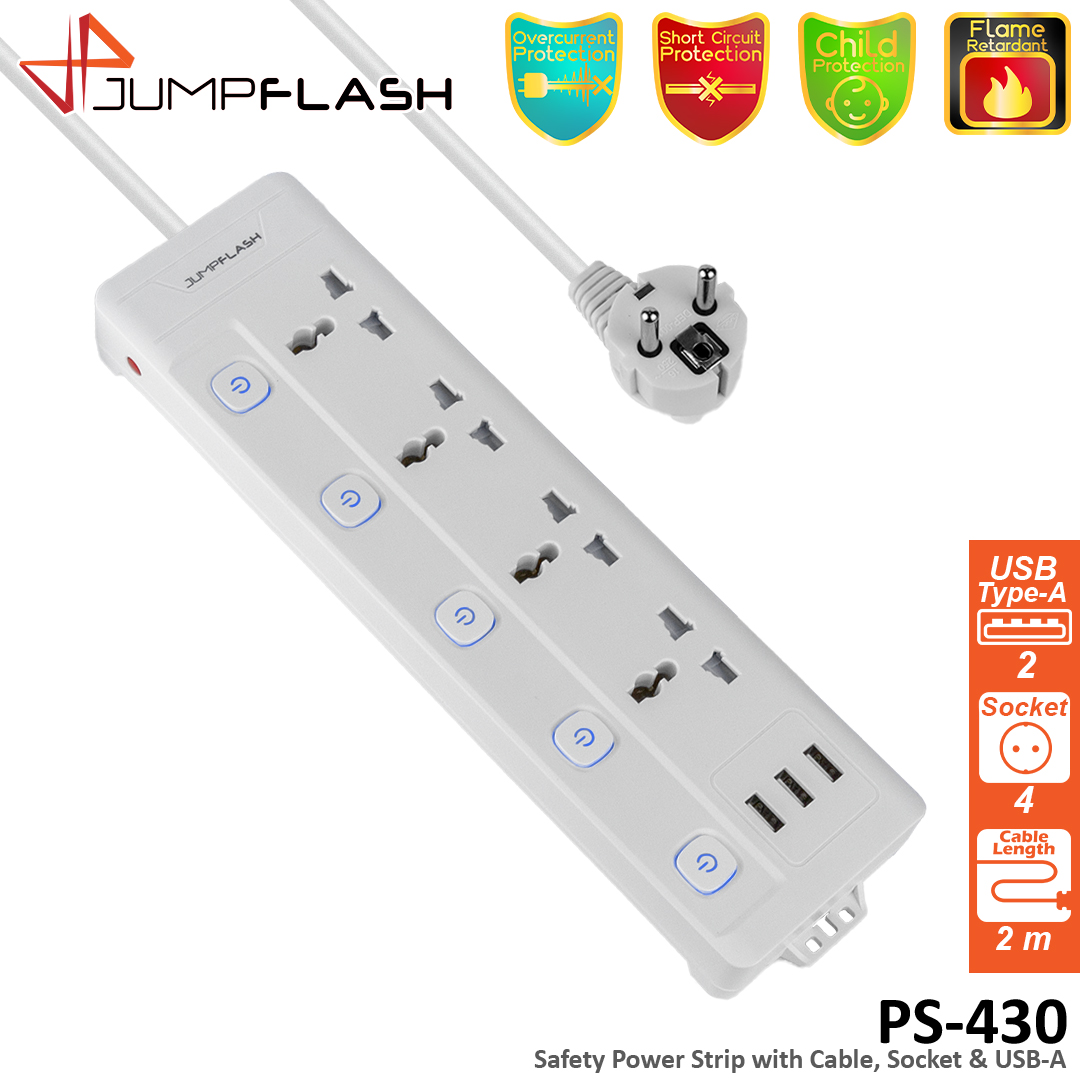 Jumpflash PS-430 Stop Kontak 4 AC Power 3 USB-A Ports & Power Switch ...