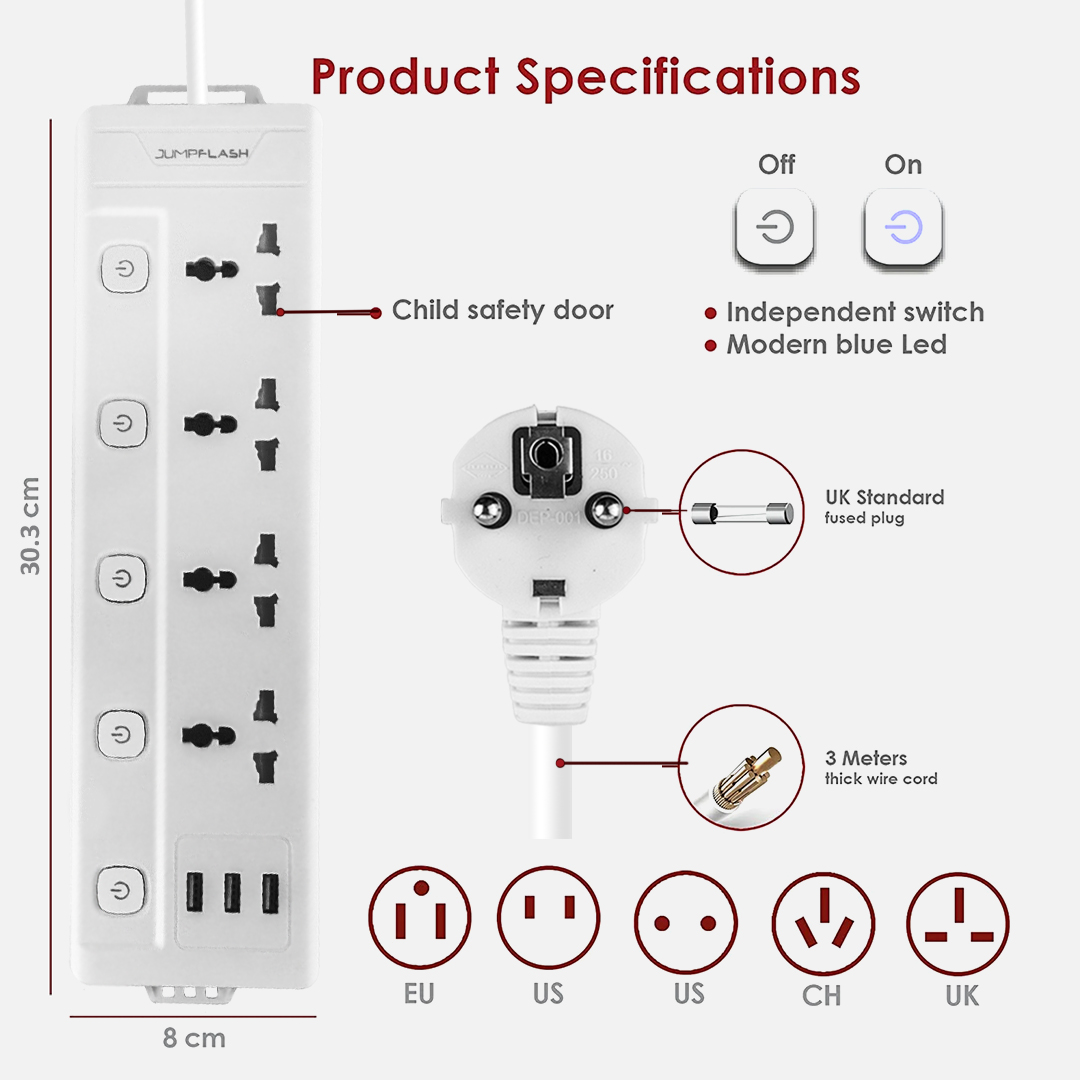 Jumpflash PS-430 Stop Kontak 4 AC Power 3 USB-A Ports & Power Switch ...